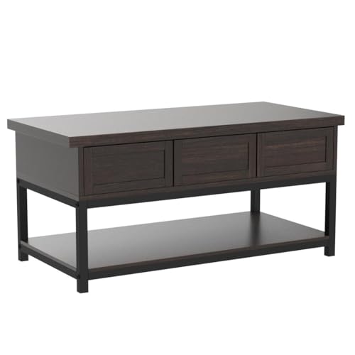 Yaheetech Lift Top Coffee Table with Hidden Compartments & Bottom Open Shelf, Lifting Tabletop Center Table for Home Living Room Reception, Espresso