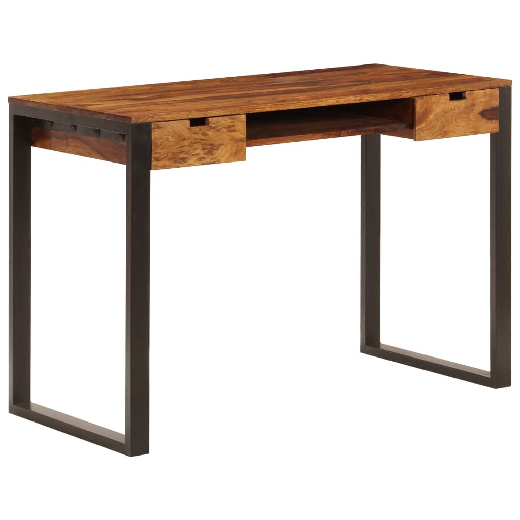 Retro Wooden Desk Computer Desk, with 2 Drawers and Keyboard Shelf, Durable Standing Desk Gaming Desk, Console Table Side Table Home Office Desk Writing Table, 43.3" x 21.7" x 30.7", Brown