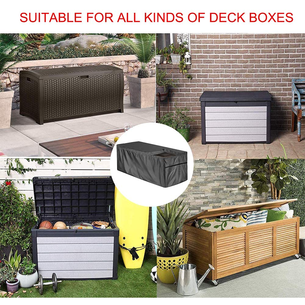 skyfiree Patio Deck Box Cover with Zipper 61x30x28 inch Waterproof Outdoor Cushion Box Cover Storage Ottoman Bench Cover for Garden Deck Box Container Black