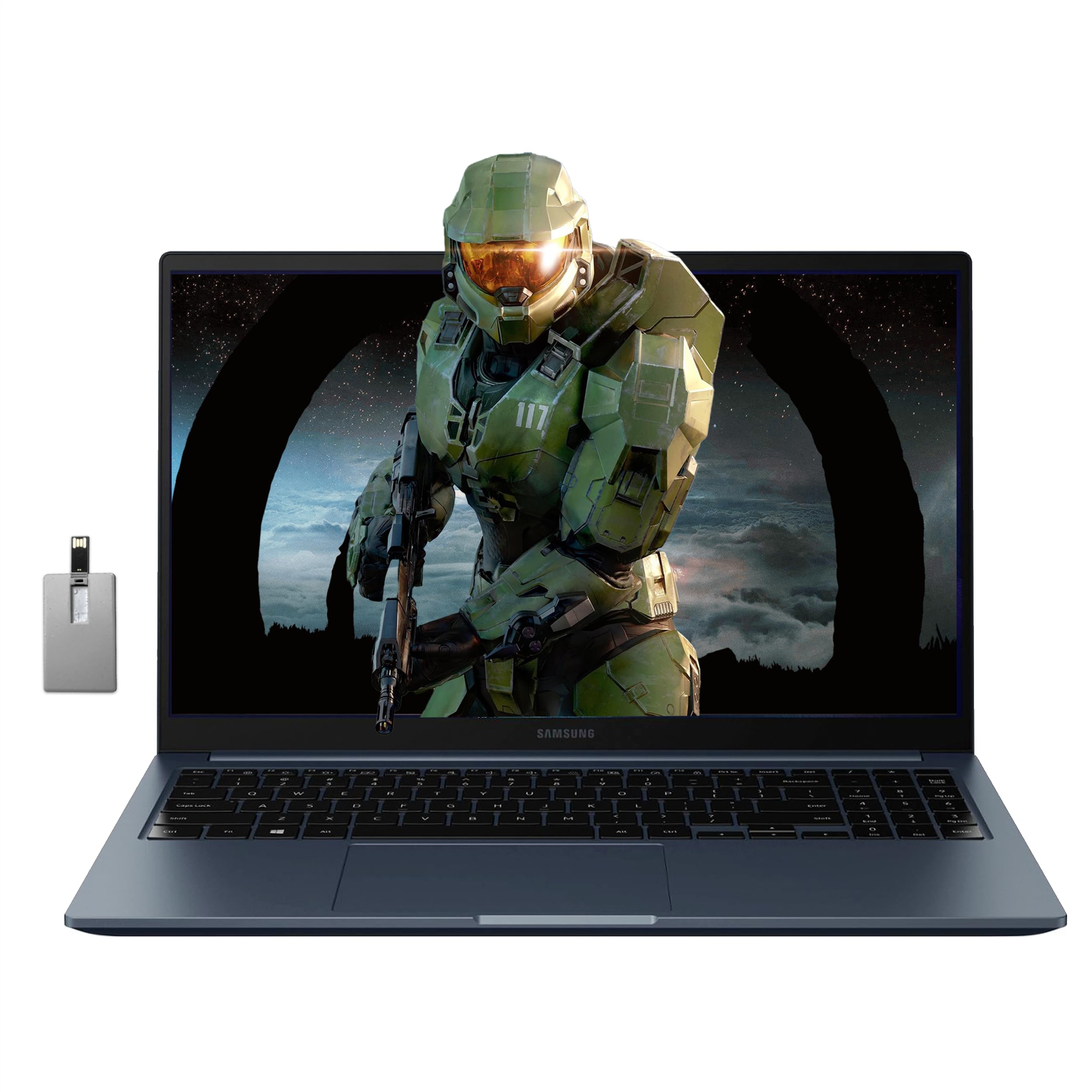 SAMSUNG Galaxy Book Odyssey 15.6" FHD Laptop, Intel Core i7-11600H, 16GB RAM, 512GB PCIe SSD, NVIDIA GeForce RTX 3050 Ti, 720P HD Webcam, Mystic Black, Win 11 Pro, 32GB Hotface USB Card