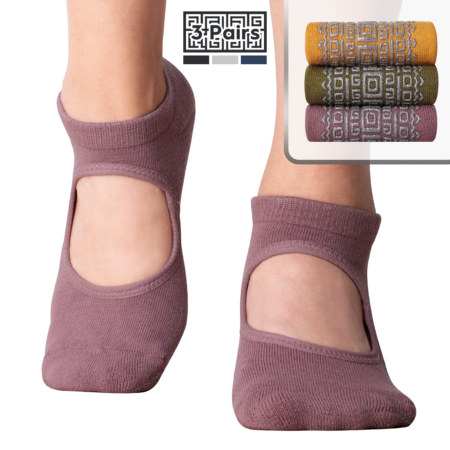 unenow Non Slip Grip Yoga Socks for Women with Cushion for Pilates, Barre, Home