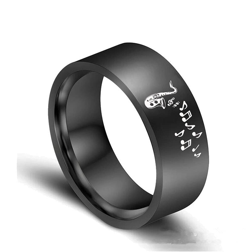 ZKXXJ Personalized Saxophone Ring for him her,Stainless Steel Name Date Latitude Custom Finger Band Musical Rings Music Notes Enthusiast Gift for Men Women with free Engraving