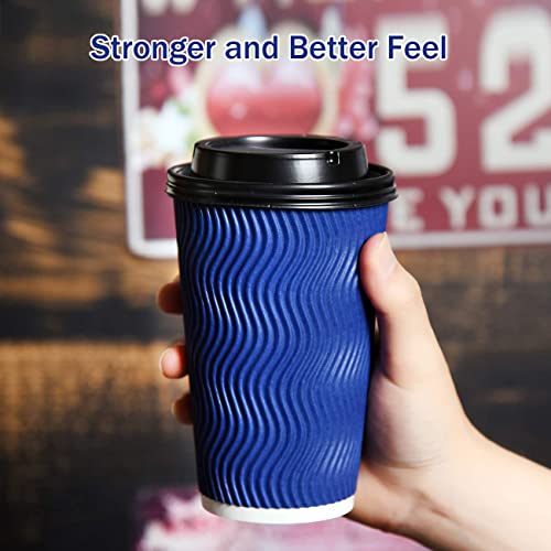 SPRINGPACK Disposable Coffee Cups with Lids and Straws - 16 oz (90 Set) To Go Hot Paper Coffee Cup with Lid Togo for Beverages Tea Espresso Insulated Reusable Cold Drinks Ripple Cups