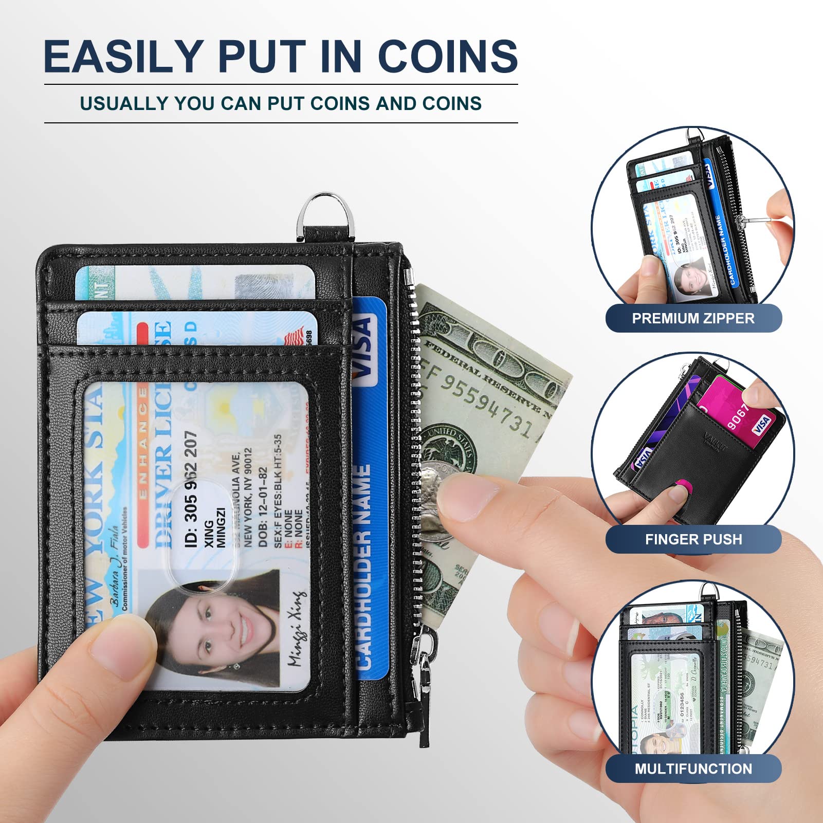 valkit Slim Minimalist Front Pocket Wallet, RFID Blocking Credit Card Holder Card Cases with ID Window for Men Women