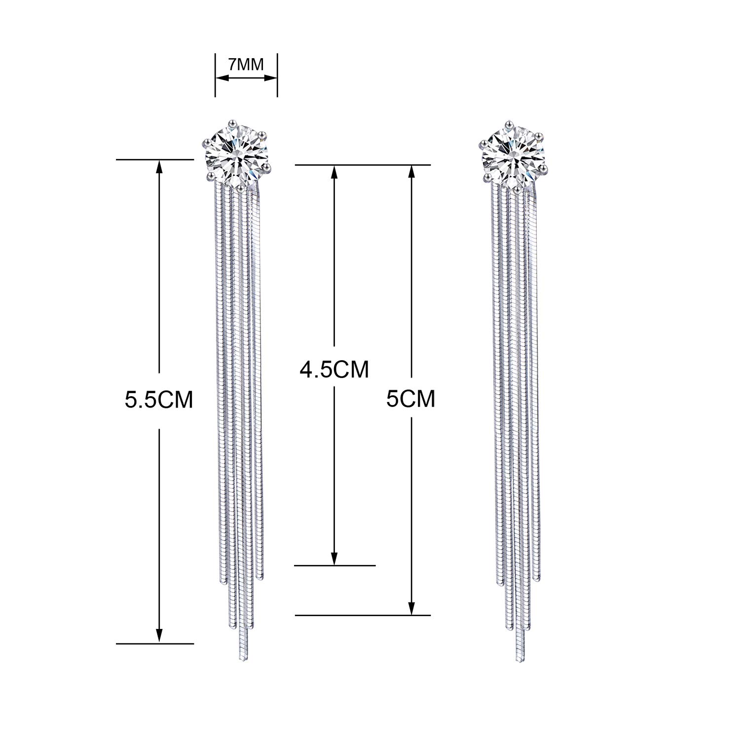 YOQUCOL 7MM Bright Cubic Zirconia Crystal Tassel Dangle Clip On Long Drop Non Pierced Wedding Earrings For Women