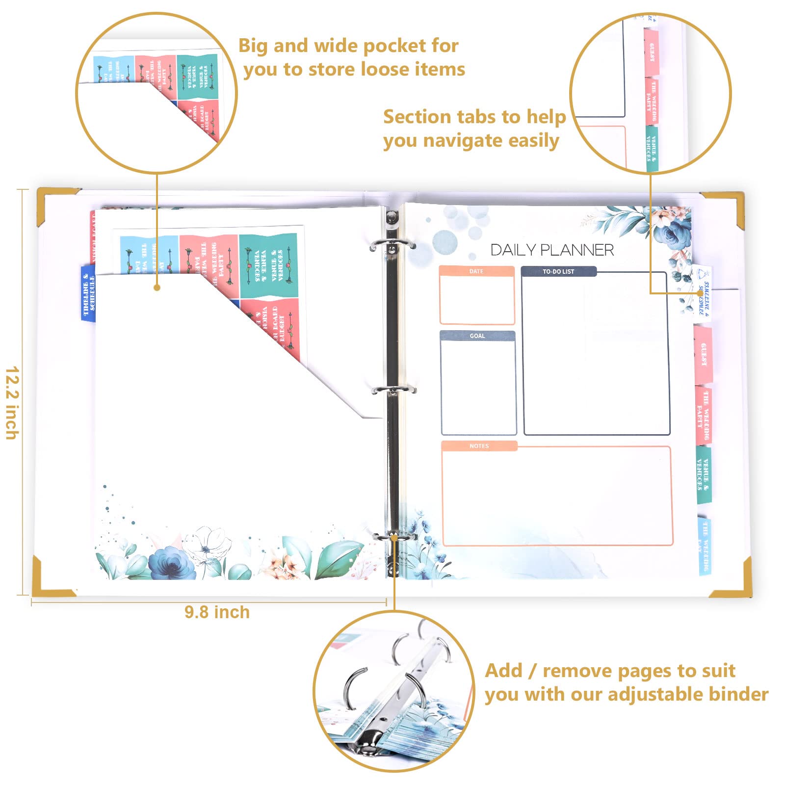 Wedding Planner Book and Organizer for the Bride, Wedding Planning Binder, Engagement & Fiance Gifts for Her, Bride To Be gifts, Wedding Stickers kit