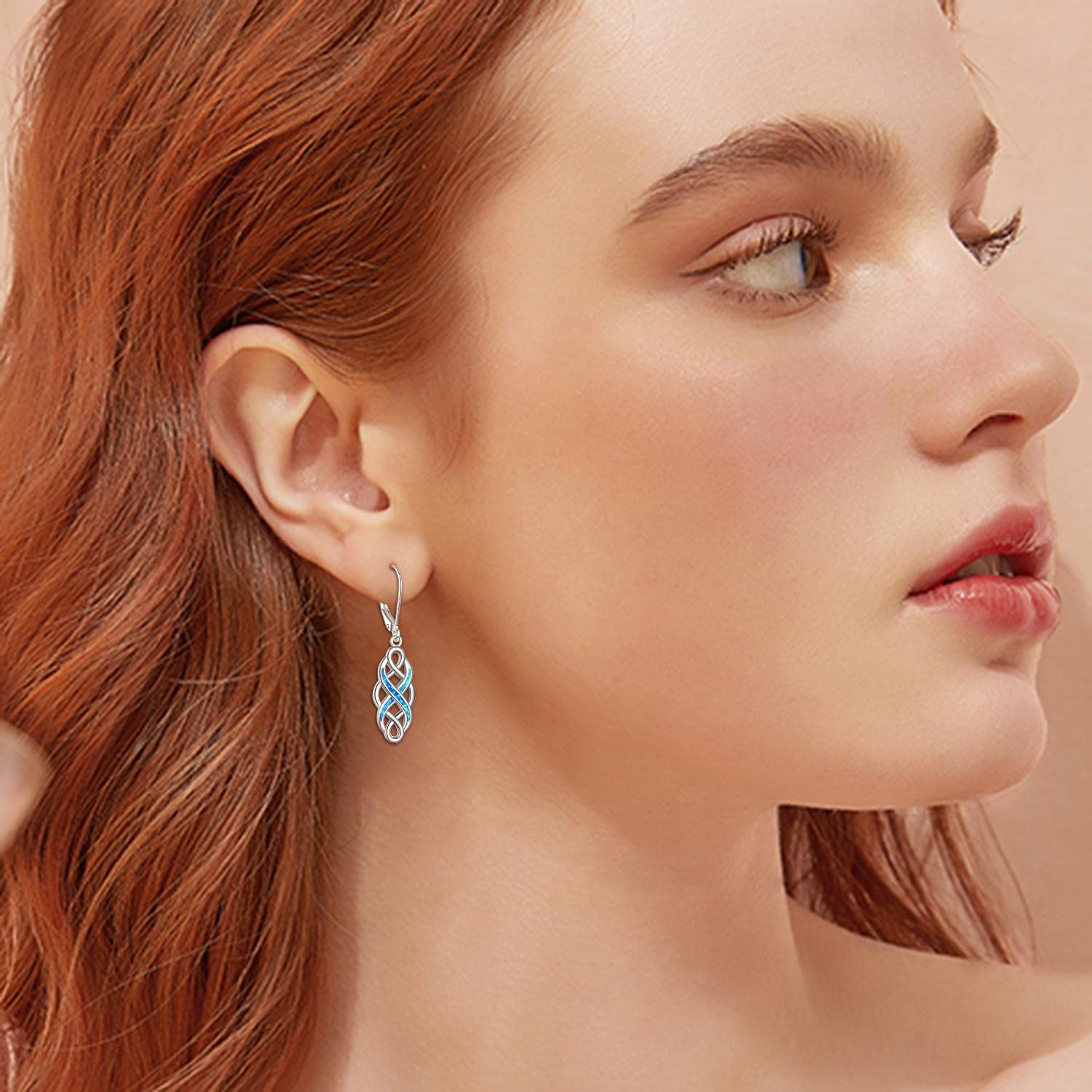 YFN Sterling Silver Celtic Knot Dangle Earrings Good Luck Irish Celtic Knot Vintage Dangles for Women (Blue Opal Celtic Knot Earrings)