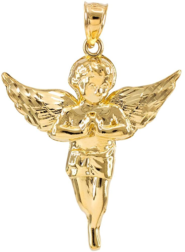 Religious Jewelry 14K Yellow Gold 1-2/5" Tall Angel Heavenly Guardian Pendant Charm - Small