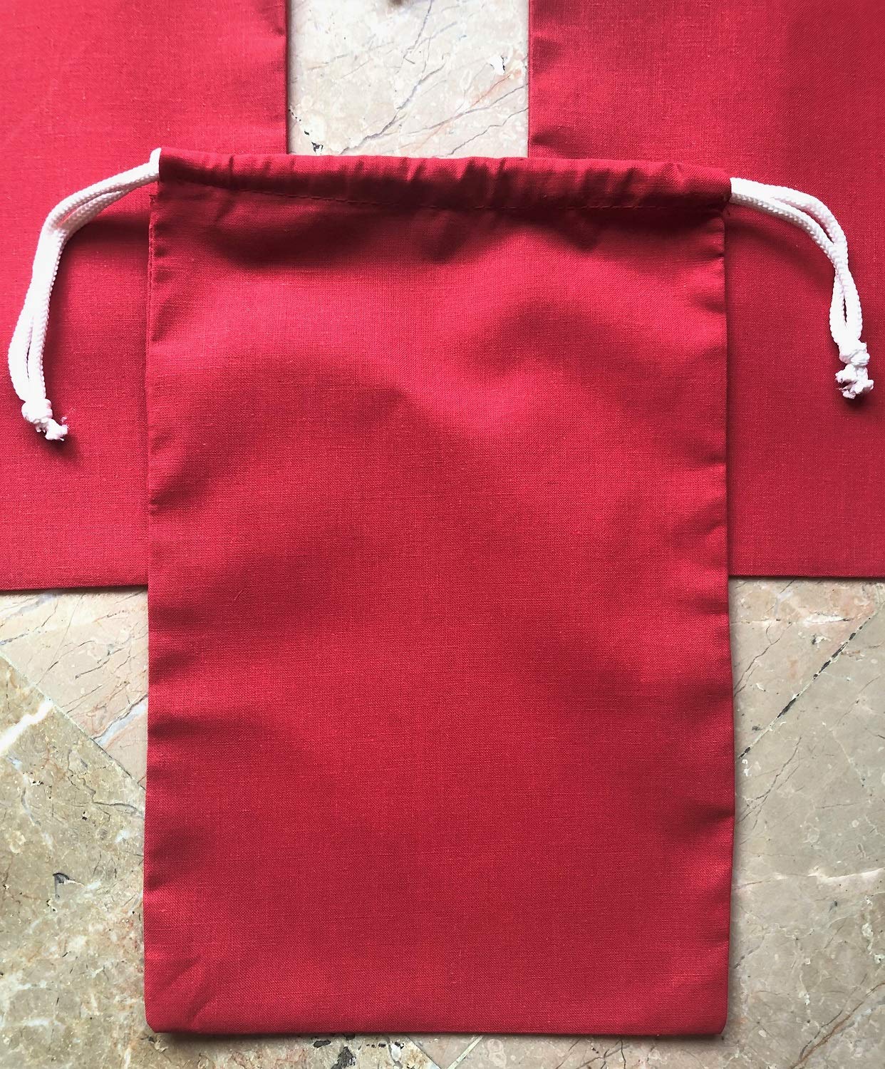 Reusable Eco friendly RED COLOR Cotton Thick Double Drawstring Muslin Bags "premium quality"-25 count pack (8 x 10)