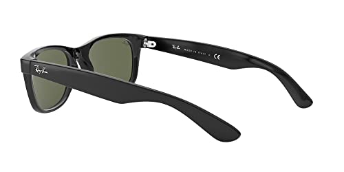 Ray-Ban RB2132F New Wayfarer Low Bridge Fit Square Sunglasses, Black/G-15 Green, 58 mm