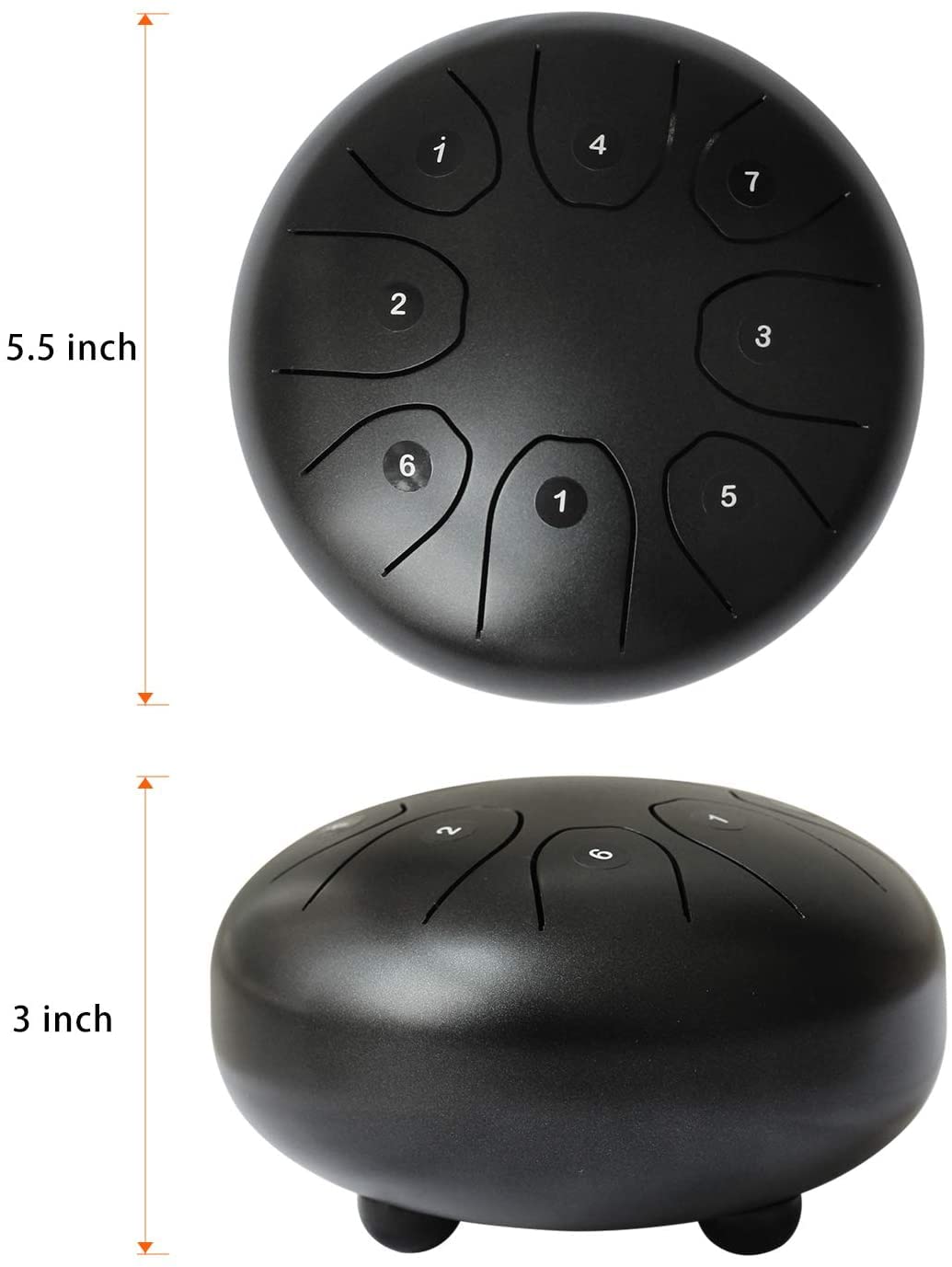 Steel Tongue Drum Steel Drums Flatsons C Key 8 Notes 5.5 Inch Percussion Instrument with Drum Mallets Carry Bag Great Gift for Beginner Adult Kid Black