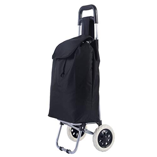 SPSUPE Foldable Shopping Carts Trolley, Grocery Cart Dolly with Wheels, Removable Push Bag, Pull Utility for Groceries, Ideal for Apartment Picnic Beach Travel, Black