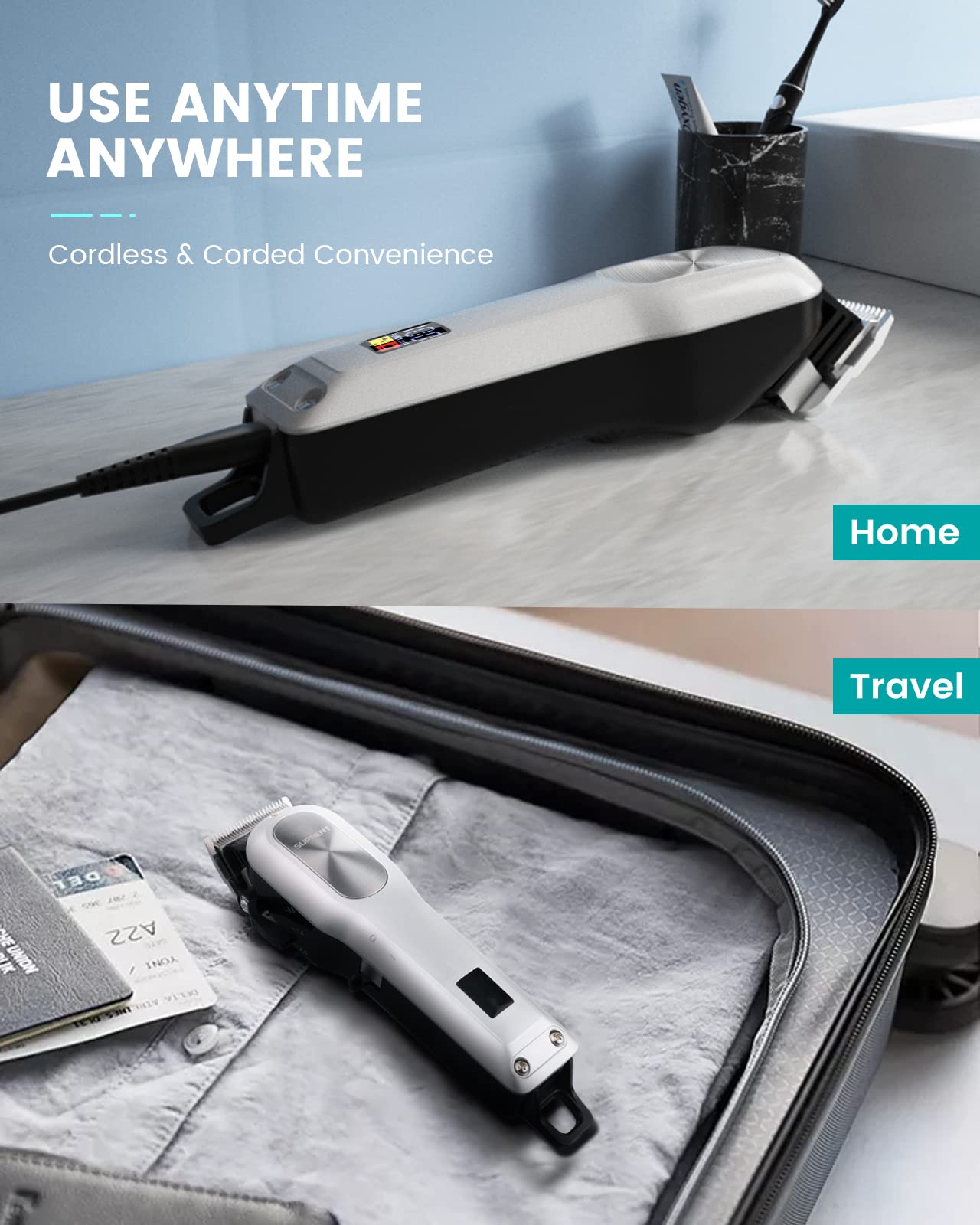 SUPRENT Cordless Hair Clippers for Men, Professional Hair Cutting Kit with 2000mAh Lithium Ion, Barber Clipper Set with Lock-in Length, LED Display