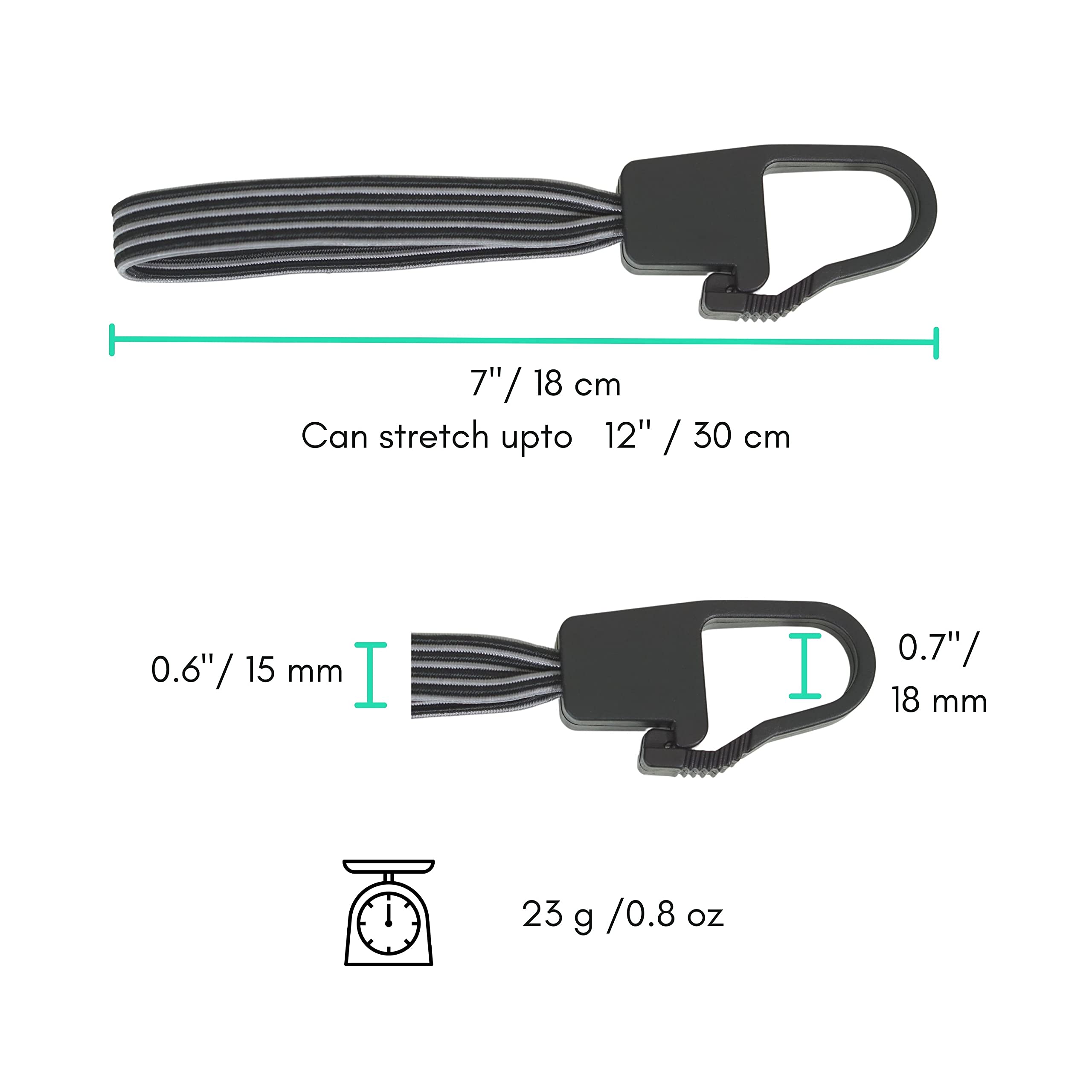 VINCITA 10 Pack Bungee Cord with Lockable Hooks Black 0.6"X7" - Heavy Duty Strapping Tape Hooks - Short RubberTie Downs for Camping, Tent, Pop Up, Tarp, Trucks, Boats (Gray)