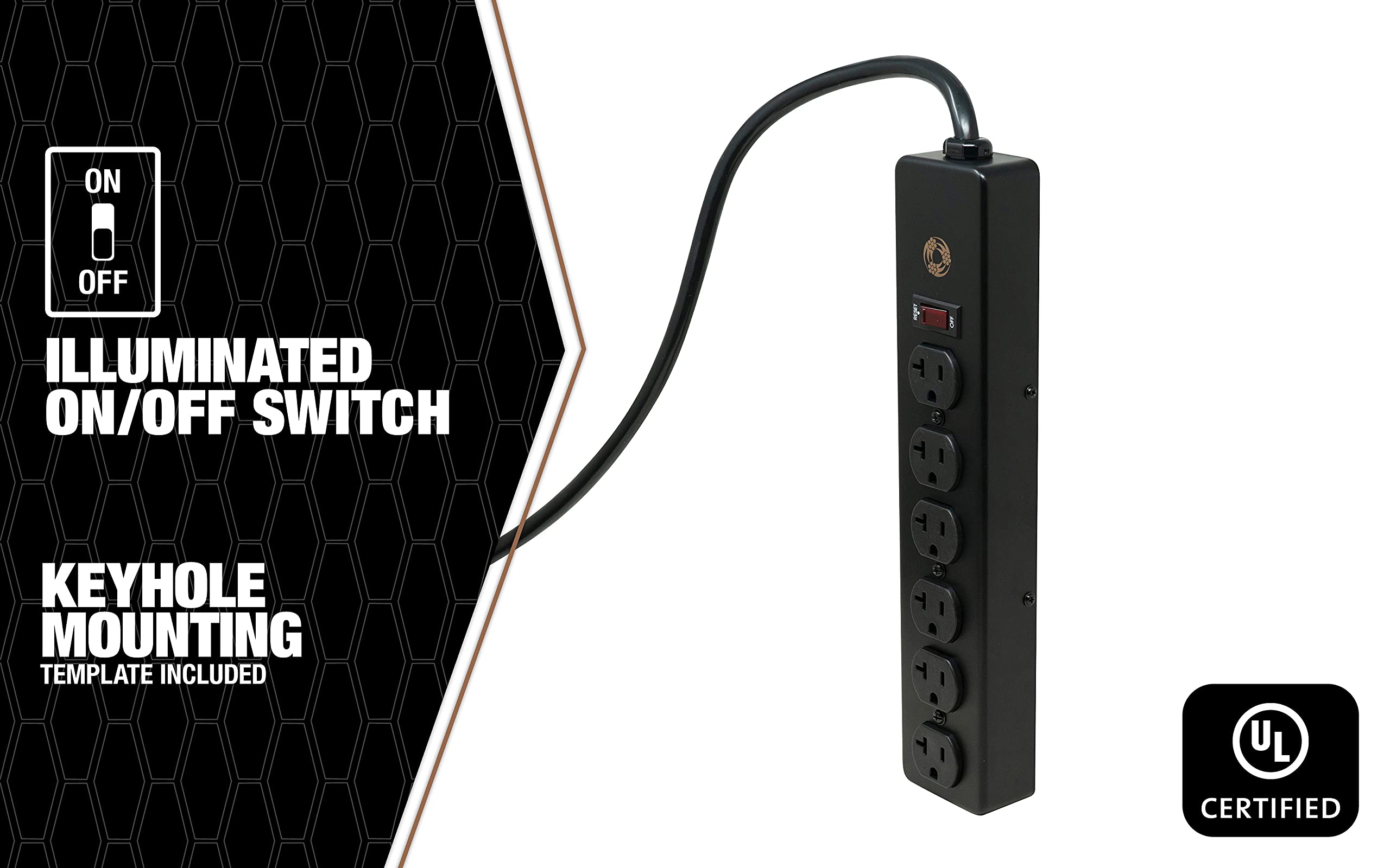 Southwire 5120 20 Amp Rated, 6 Outlet all Metal Power Strip with NEMA 5-20 P&R, 6 Foot 12/3 Cord