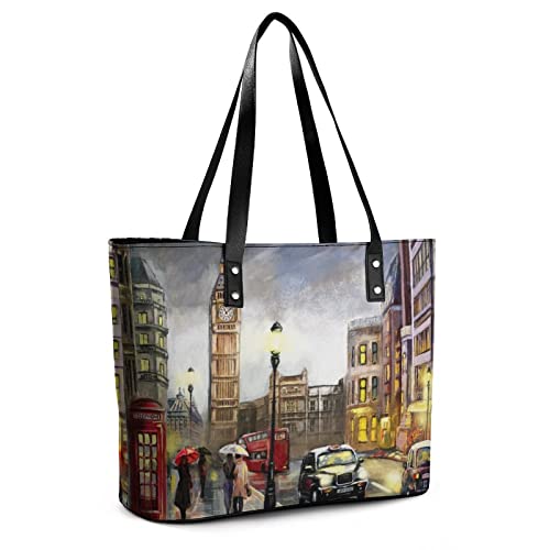 Womens Handbag London Street England Landscape Leather Tote Bag Top Handle Satchel Bags For Lady