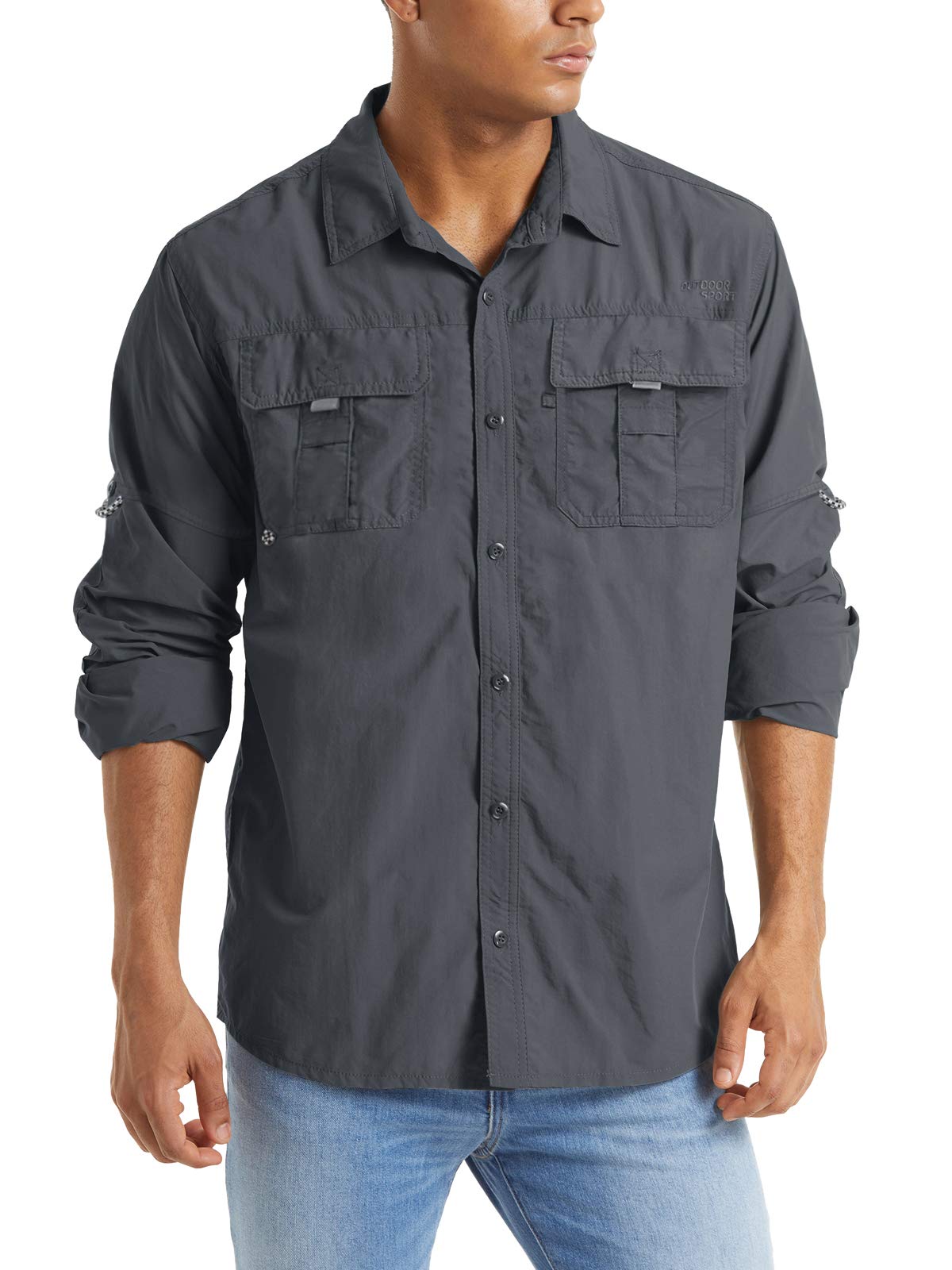 TACVASEN Work Shirts for Men Lightweight Cargo Shirts with Multi Pockets Dark Grey, M