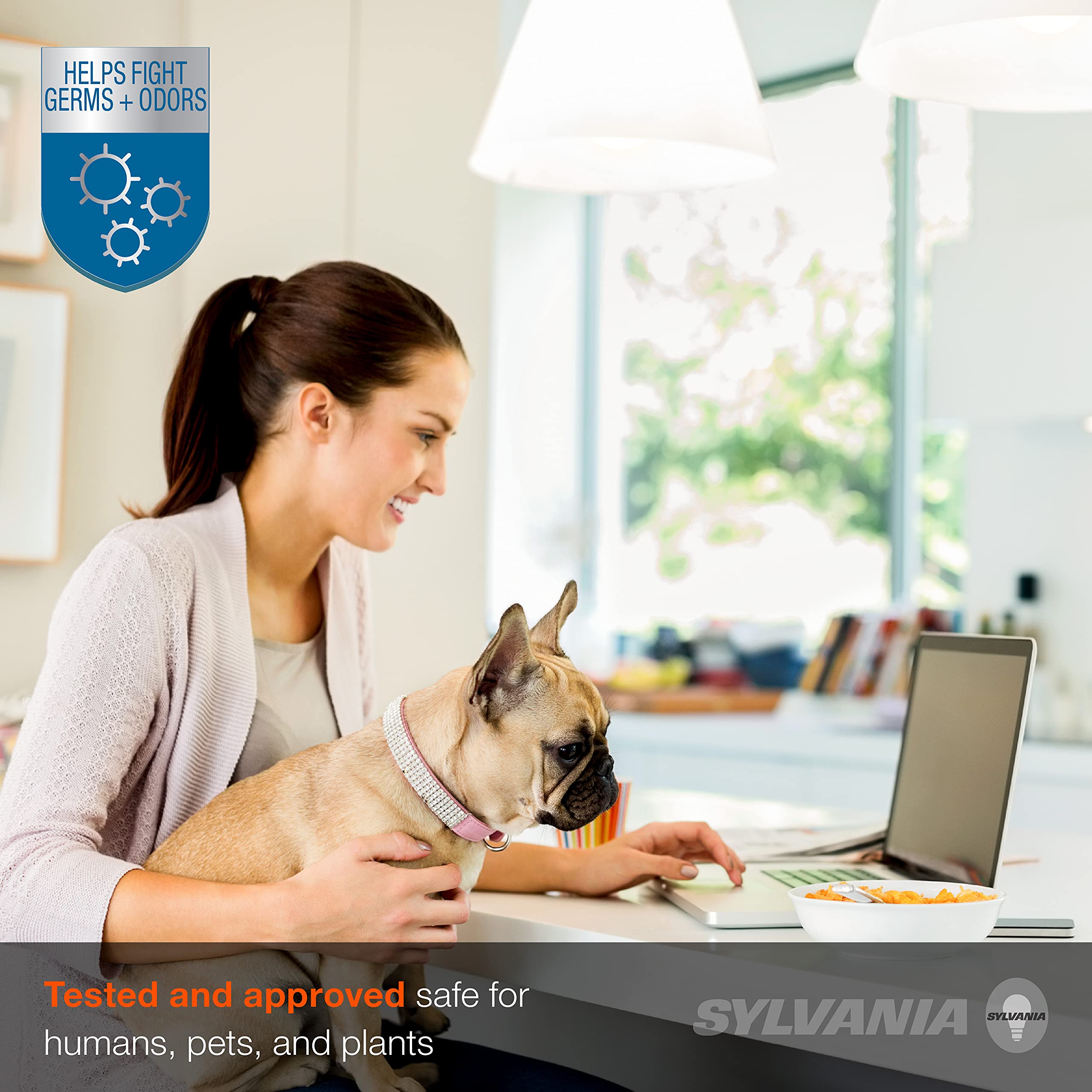SYLVANIA LightSHIELD A19 Germicidal LED Light Bulb, 8.5W=60W, 10 yr, Non-Dimmable, 800 lm, 5000K, Daylight - 4 Pack (41068)