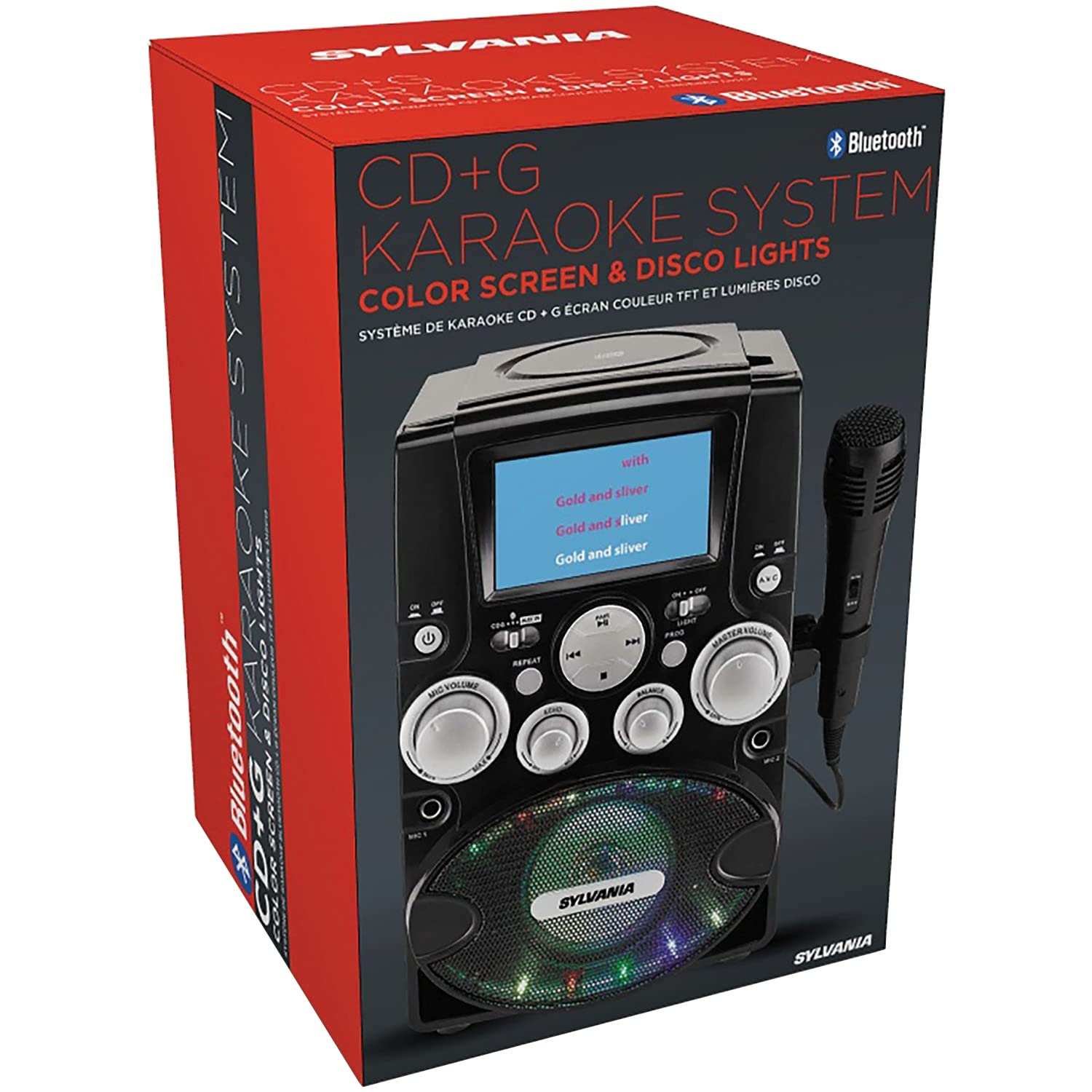 SYLVANIA SKAR128 8-Watt-Max CD-G Bluetooth Karaoke Machine with LCD Screen and Microphone