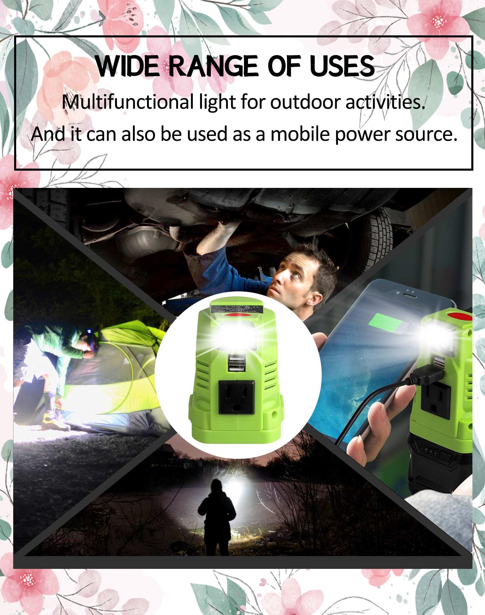 TPDL Portable Power Inverter Generator 150 Watt for Ryobi 18V Battery - Invert DC 18V to AC 110~120V Outlet with Dual USB 5V 2.4A Ports & LED Light - Modified Sine Wave Mobile Power Supply