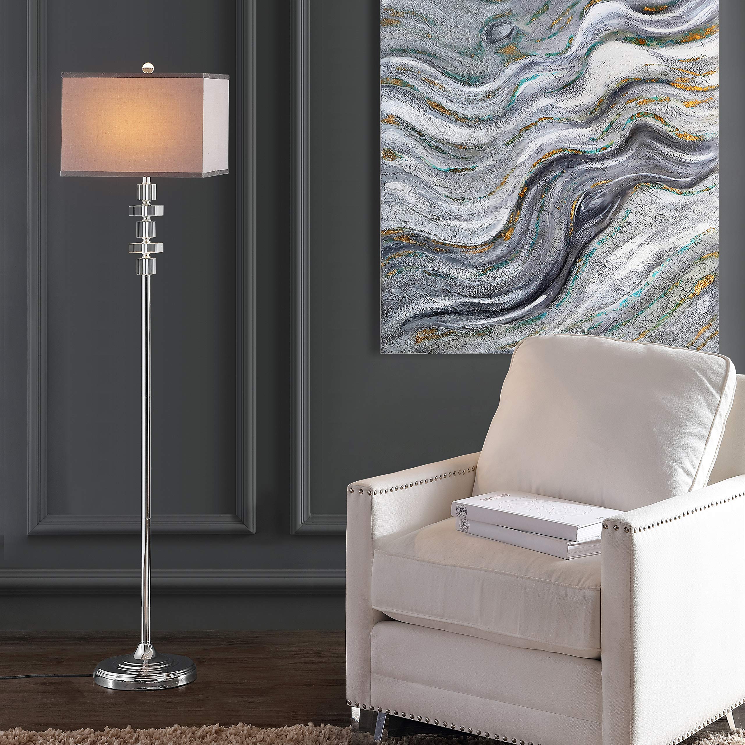SAFAVIEH Lighting Collection Times Square Modern Clear Crystal/ Chrome 60-inch Living Room Bedroom Home Office Standing Floor Lamp (LED Bulb Included)