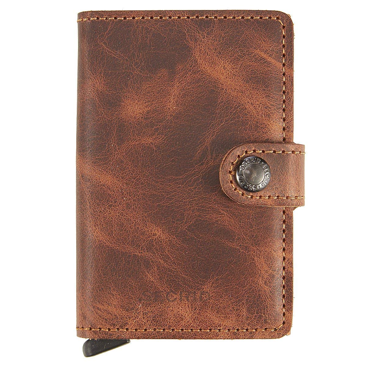 Secrid Men Mini Wallet Genuine Leather Vintage black RFID Safe Card Case max 12 cards, Cognac, 21 mm