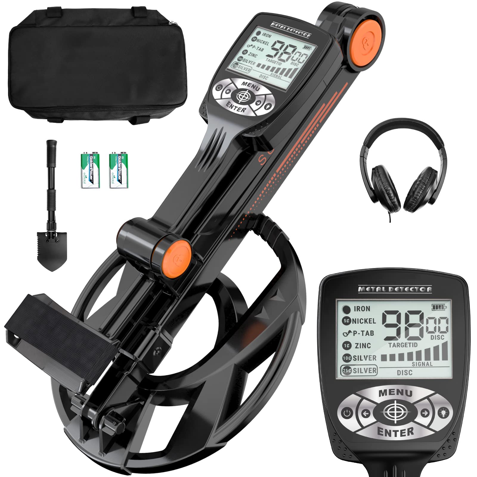 SUNPOW Foldable Metal Detector for Adults, Professional Waterproof Adjustable High Accuracy Folding Metal Detectors with LCD Display,DSP Chip, 11" Coil, 5 Mode,Lightweight Collapsible for Easy Travel