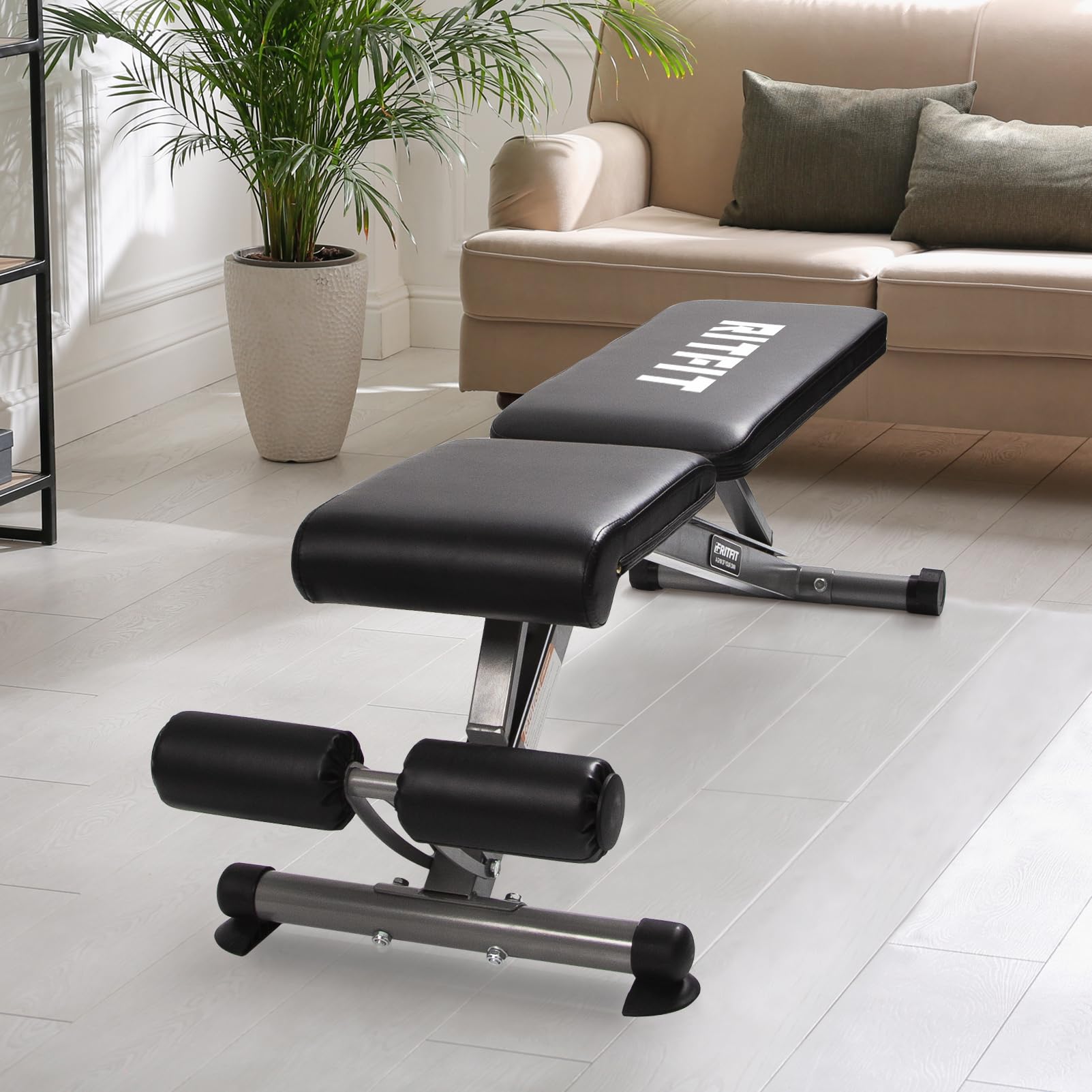 RitFit Adjustable/Foldable Utility Weight Bench for Home Gym, Weightlifting and Strength Training - Bonus Workout Poster with 35 Total Body Exercises(PWB01-2023 New Version)