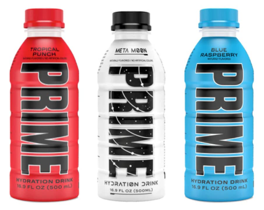 Prime Hydration Drink Variety Pack (16.9oz 6pk) Tropical Punch, Meta Moon, Blue Raspberry - 6 Bottles