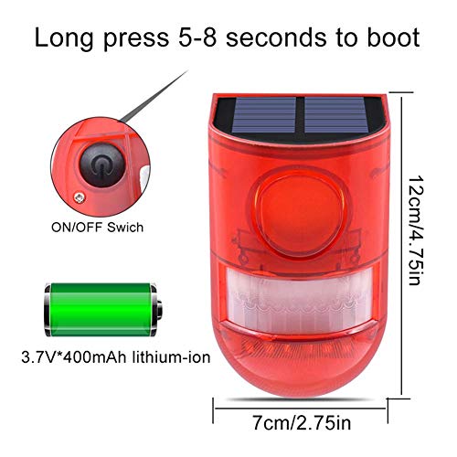 SZYOUMY Solar Powered Sound Alarm Strobe Light Flashing 6LED Motion Detector Security Alarm System 129dB Loud Siren for Home Villa Farm Hacienda Outdoor Yard Day and Night Mode(IP65 Waterproof)