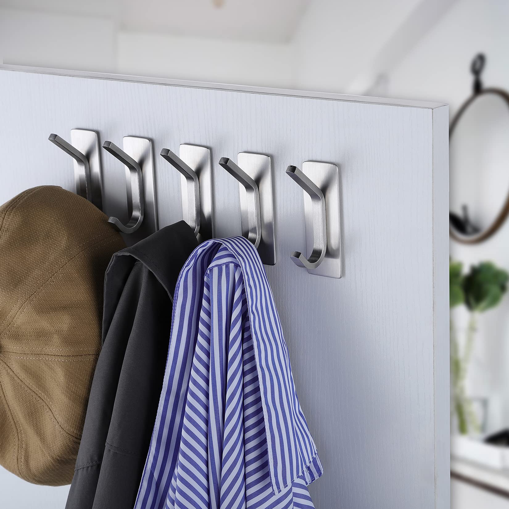 YIGII 5 Pack Adhesive Hooks/Towel Hook - Self Adhesive Heavy Duty Hooks Wall Hooks for Hanging Bathroom Kitchen, SUS 304 Stainless Steel