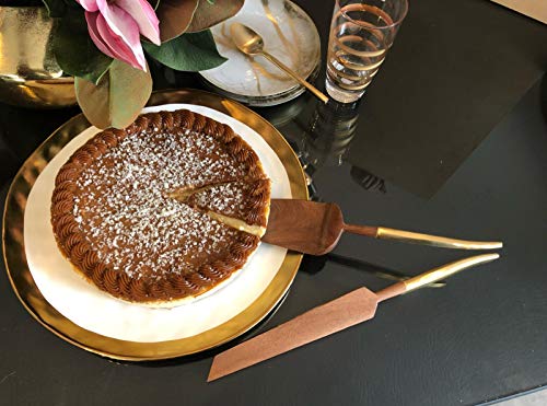Wedding Cake Knife and Server Set, Wooden Cake Servers With Gold Handle, Ideal for Weddings, Party's, And Elegant events