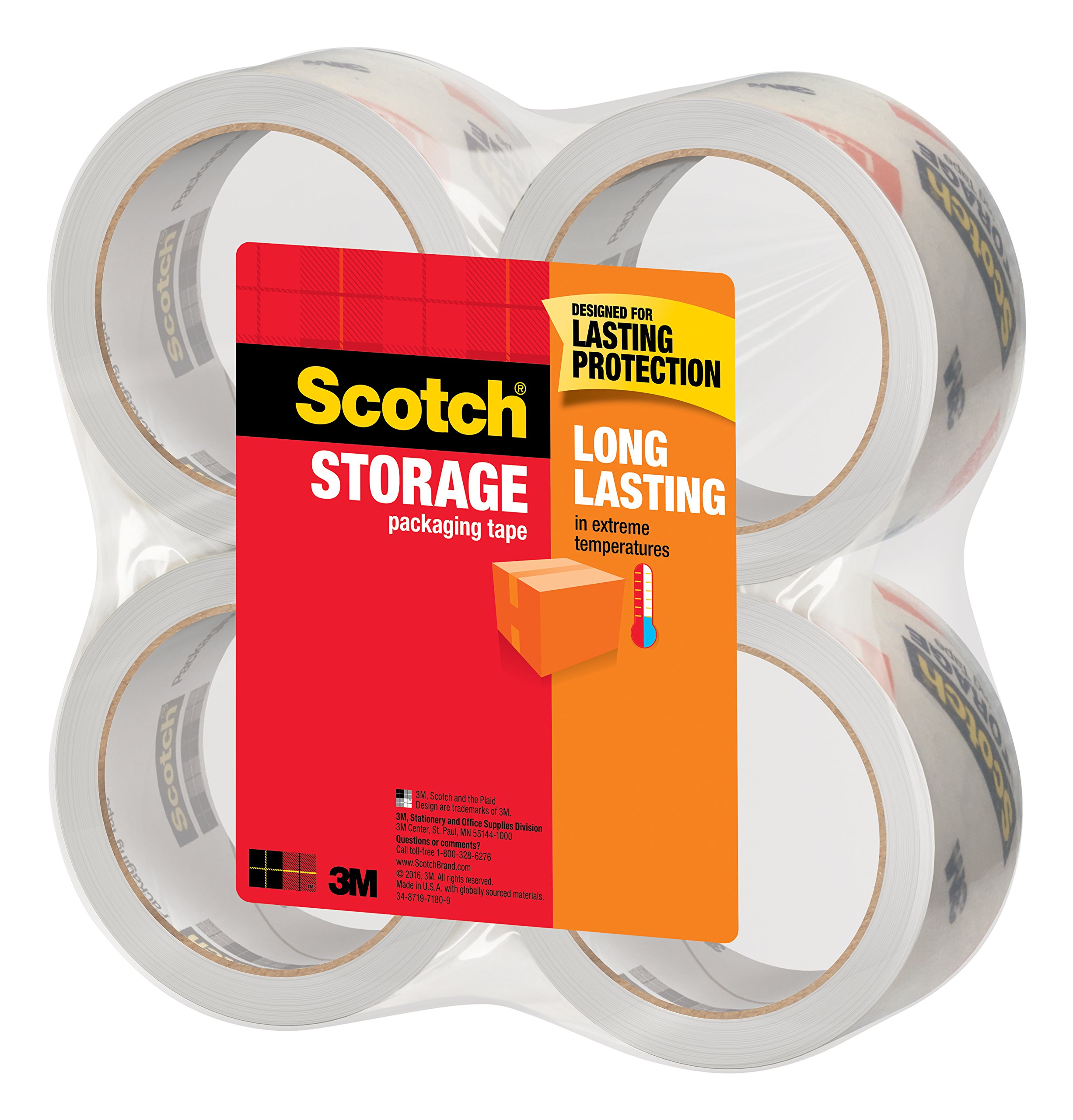 Scotch Long Lasting Storage Packaging Tape, 1.88 in x 54.6 yd, 4 Rolls (3650-4)