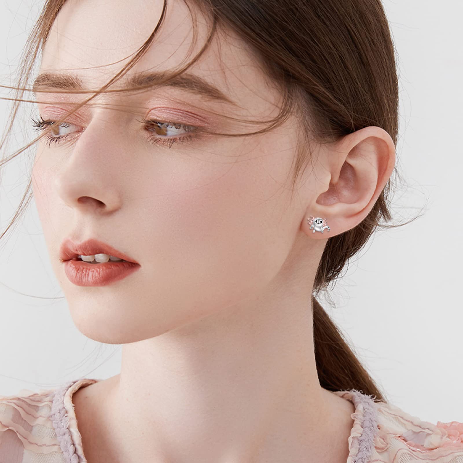 YAFEINI Axolotl Stud Earrings Sterling Silver Sea Creature Stud Earrings Tiny Earrings Animal Lover Cute Jewelry Gift