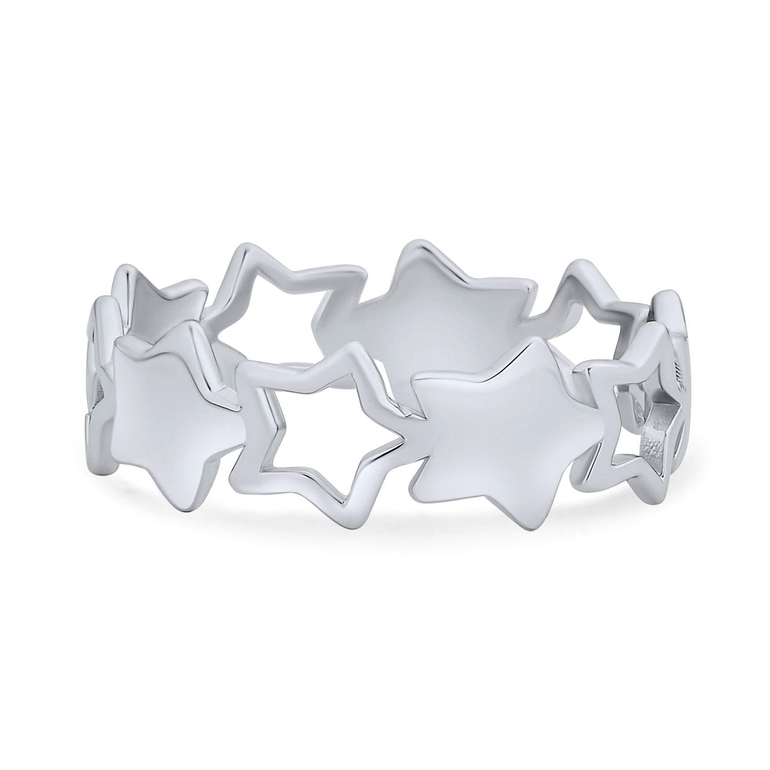Simple Plain Stacking Patriotic USA American Celestial Star Eternity Band Ring For Women Teen .925 Sterling Silver