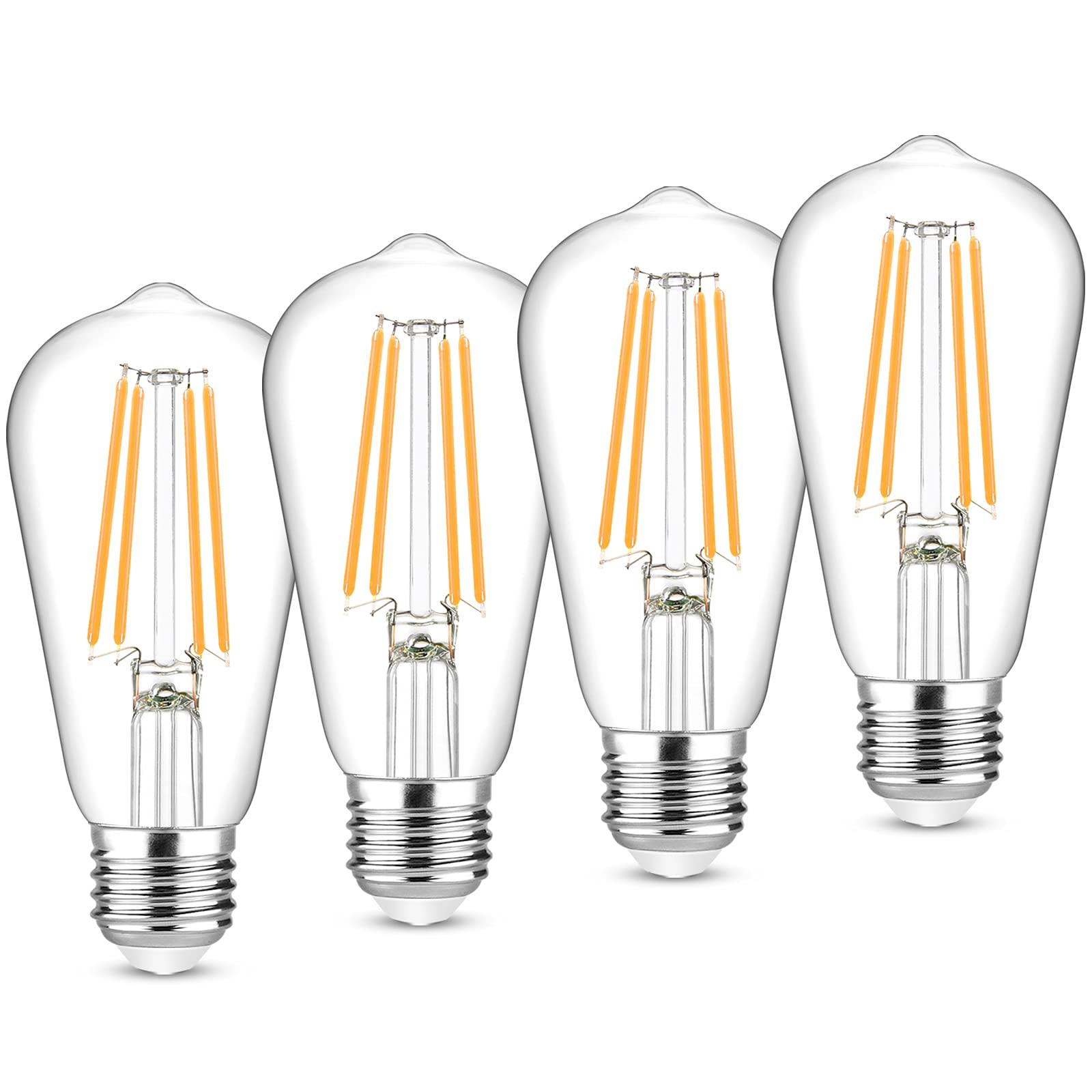 Unicozin Vintage LED Light Bulbs, Dimmable, 6W Equivalent 60W, ST58 Edison LED Bulb, Warm White 2700K, High CRI 95+, E26 Base, LED Filament Bulbs, 4 Count