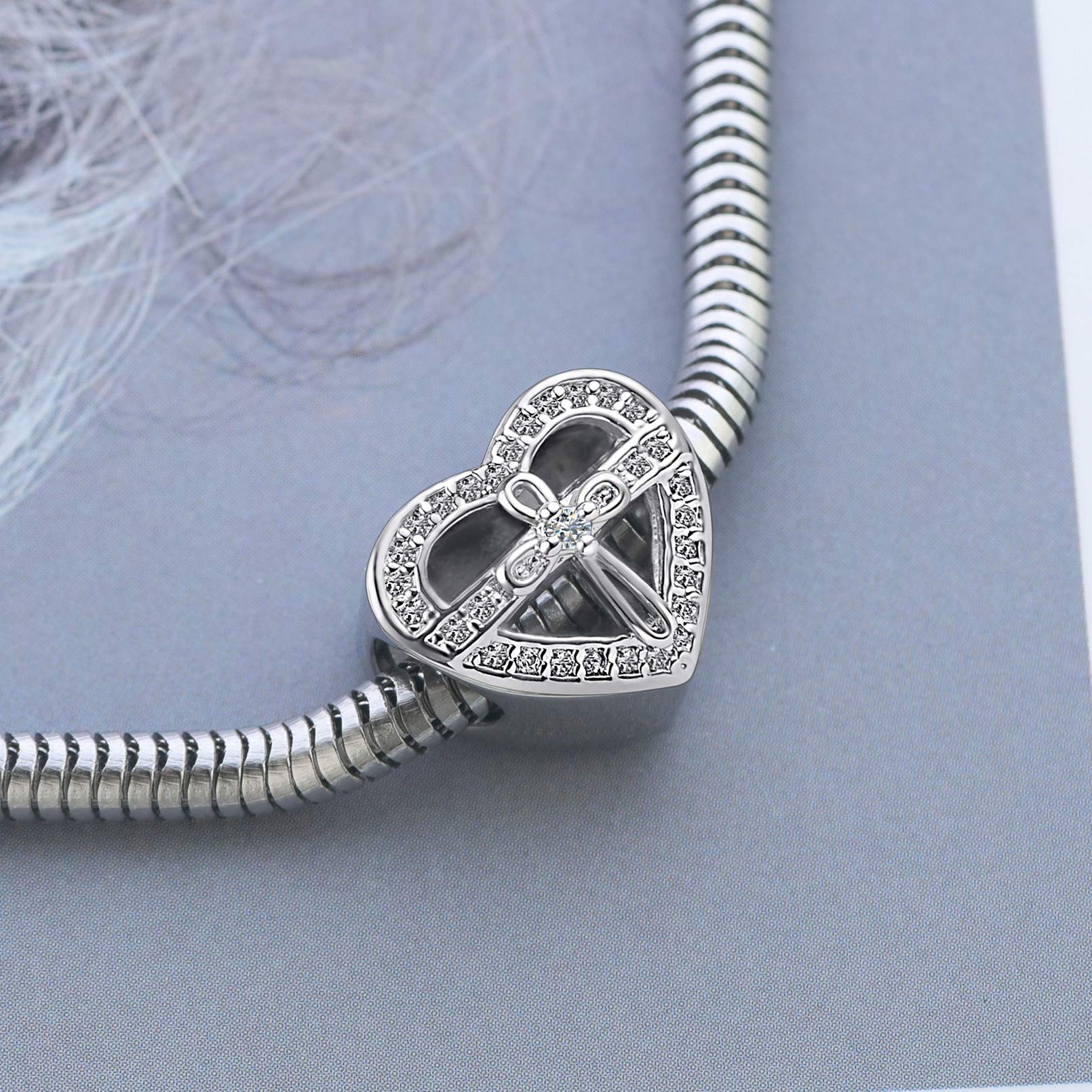 TGLS Cross Religious With God All Things are Possible Heart Bible Quotes Charms Crystal Bead Compatible with Pandora Charms Bracelets
