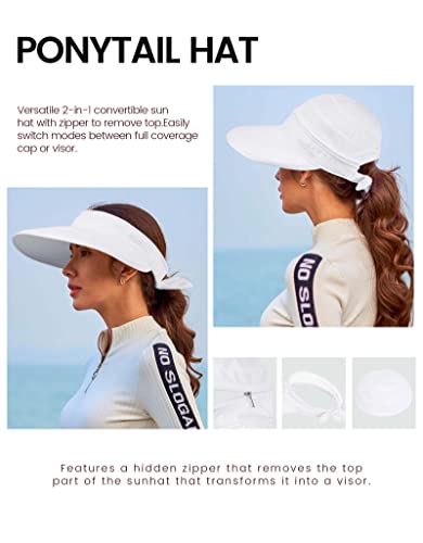 Simplicity Women's UPF 50+ UV Sun Protection Hat, White, Adjustable Visor, Foldable, Lightweight, Breathable, Golf, Beach, Hiking, Travel