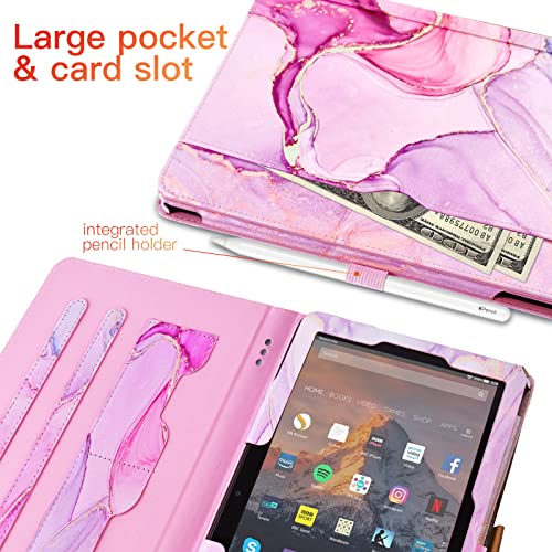 ZoneFoker All New Kindle Fire HD 10 Tablet & Fire HD 10 Plus (11th Generation, 2021 Released) Cover Case, 360 Protection Multi-Angle Viewing Stand Auto Sleep/Wake with Card Slots - Marble Rose Gold
