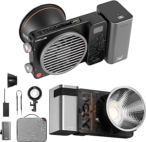 Zhiyun Molus X100 Combo 100W Bi-Color LED Video Light, 385g LED Pocket Light, 2700K-6500K CRI 95+ TLCI 97+w/Bowens Mount Adapter Ring, Detachable Grip Battery,Bluetooth App Control, Studio Spotlight