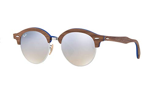 Ray-Ban Rb4246m Clubhouse Wood Round Sunglasses, Silver/Gradient Brown Mirrored Silver, 51 mm