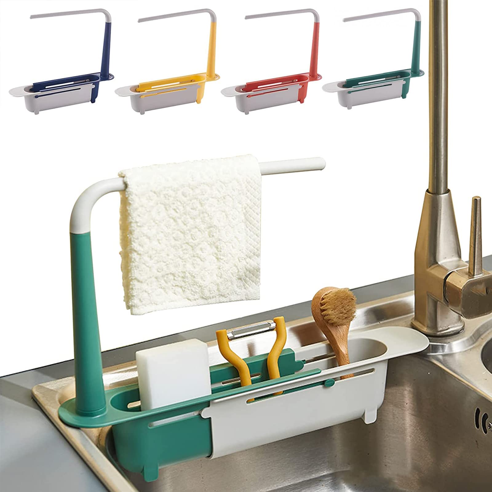 weiwie Tropimart Telescopic Sink Shelf - Adjustable Sink Storage Rack, Drainer Sink Tray Sponge Soap Holder, Adjustable Length 2-in-1 Sink Organizer, Telescopic Sink Storage Rack (Blue)