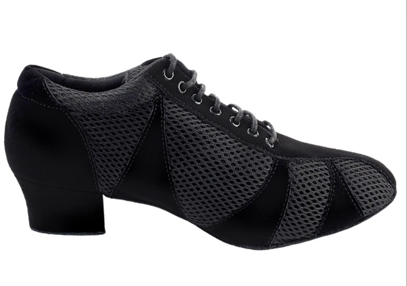 Very Fine Dancesport Shoes - Women's Latin, Salsa, Rhythm, Ballroom Practice Dance Sneakers - 705LEDSS Black Nubuck & Black Knit Mesh - 1.5-inch Heel & Foldable Shoe Brush Bundle (Size 10)