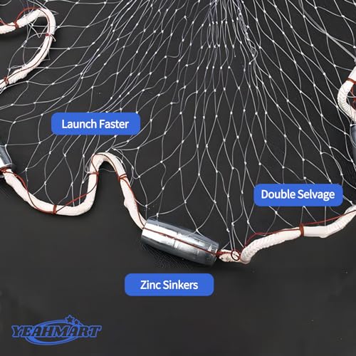 Yeahmart Saltwater American Fishing Cast Net 1/2 Mesh Size for Bait Trap Fish Heavy Duty Throw Net 4Ft Radius Freshwater Casting Nets with an Extra Fishing Cage (Monofilament line)