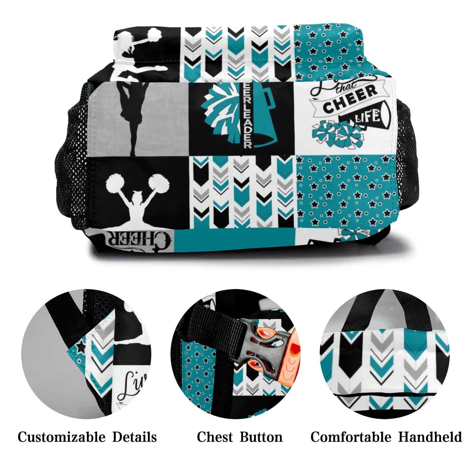 Urcustom Custom Kid Backpack, Teal I Love Cheer Cheerleader Personalized School Bookbag with Your Own Name, Customization Casual Bookbags for Student Girls Boys