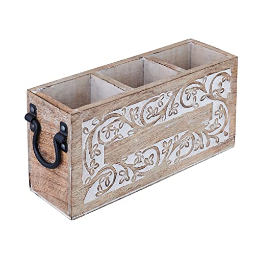 Wooden 3 Compartment Makeup Desk Organizer Flatware Utensil Caddy Cutlery Holder for Party CTH01 Storing of Makeup Tools, Small Accessories at Home & Office Vanities & Bathroom Counter-top