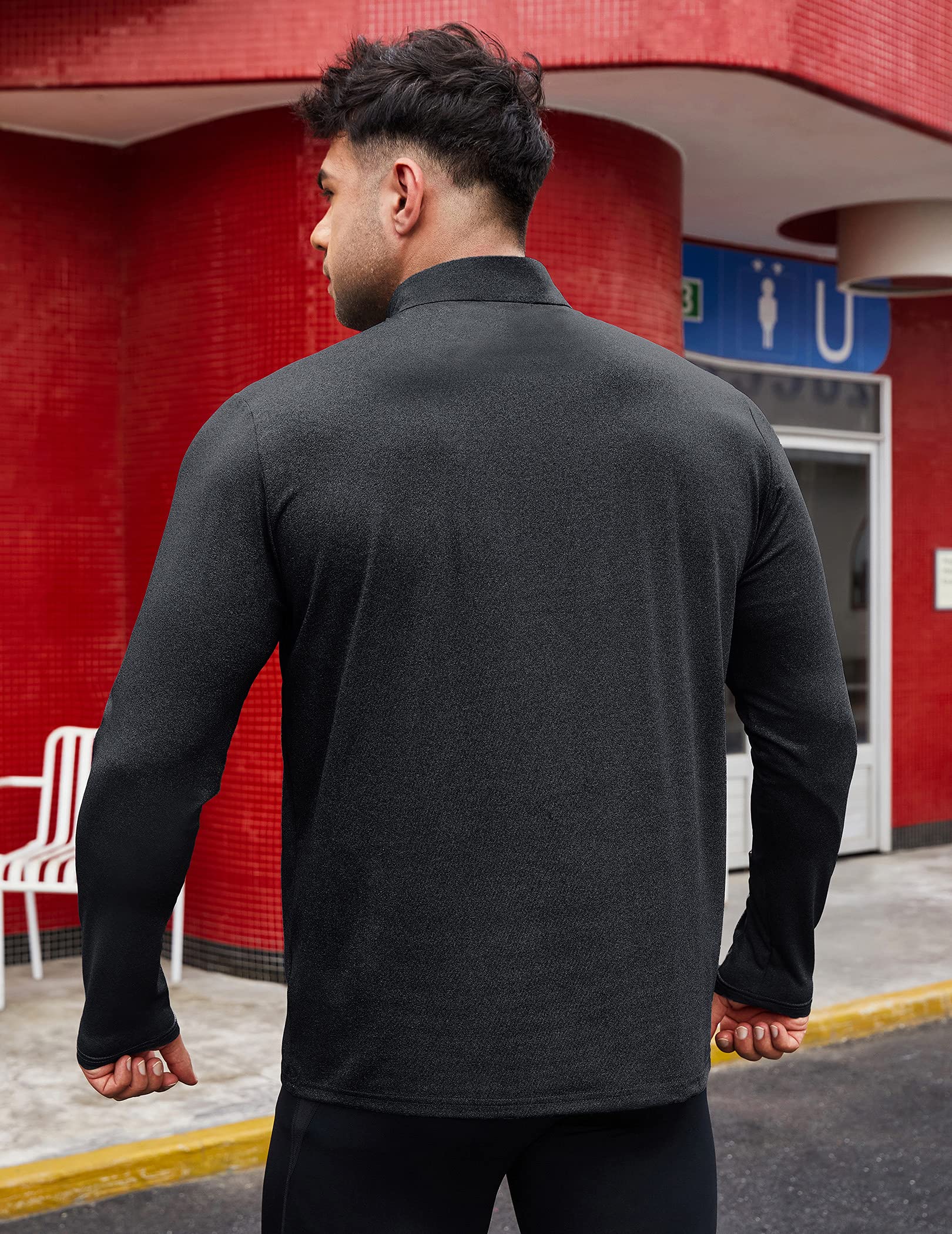YEEZOMI Men's Sports Shirts 1/4 Zip Long Sleeve Running Pullover Workout Sweatshirt, Black, X-Large