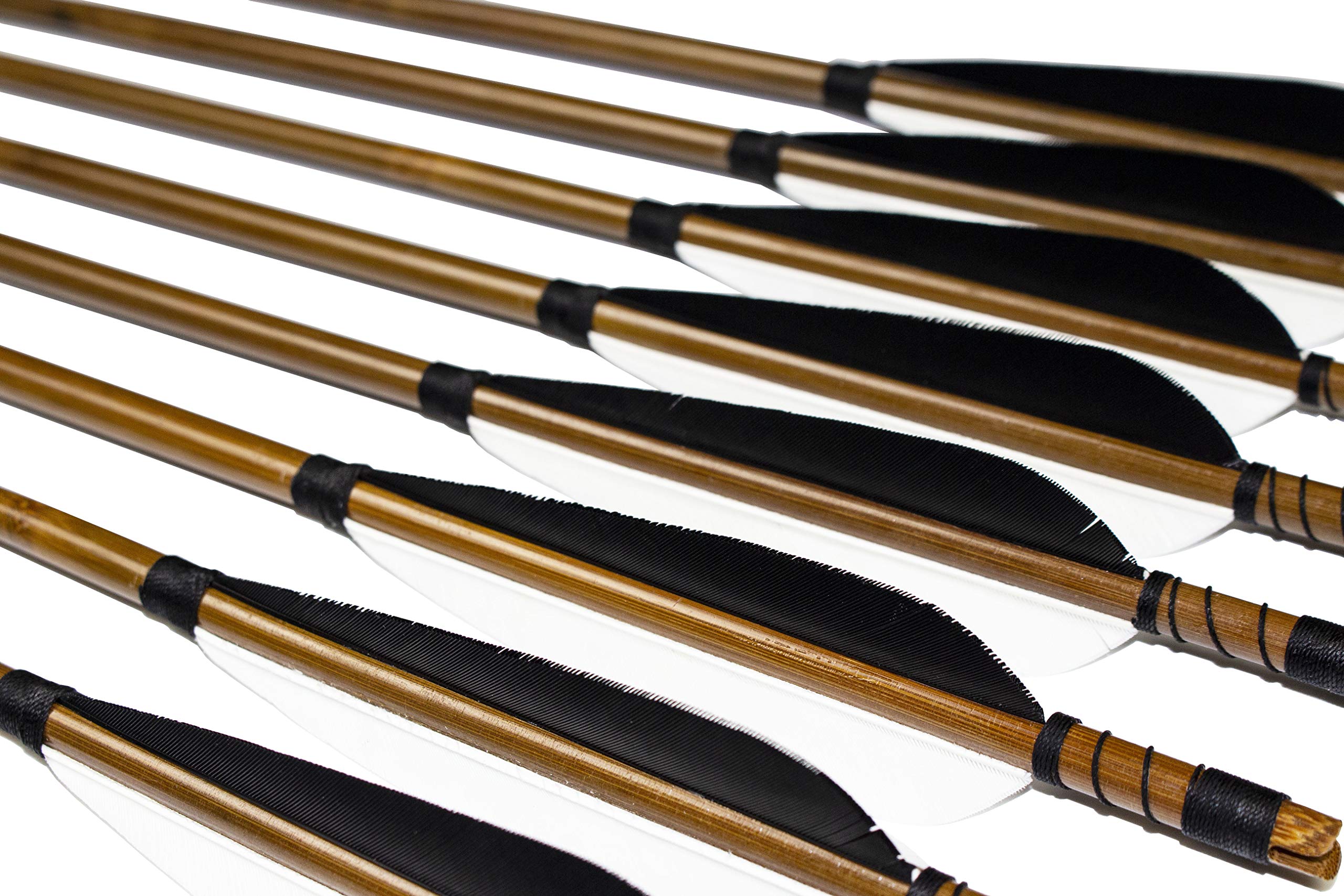 TTFLY FLETCHING 12pcs Parabolic 5" Black White Fletching Bamboo Arrows 32" Practice Targeting Arrow Archery for Recurve Bow Longbow