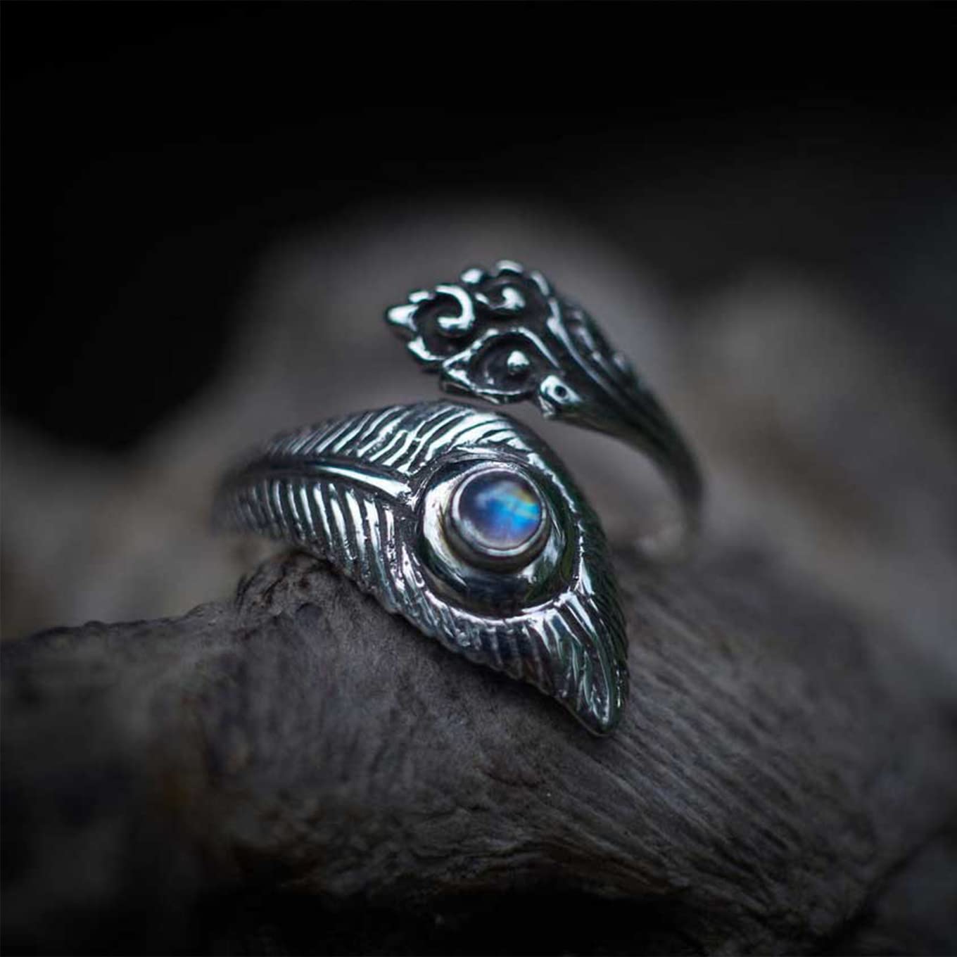 Womens Open Feather Ring,Adjustable S925 Sterling Silver Twist Spiral Wrap Punk Gothic Ring Jewelry for Women (Ring_E, Adjustable)