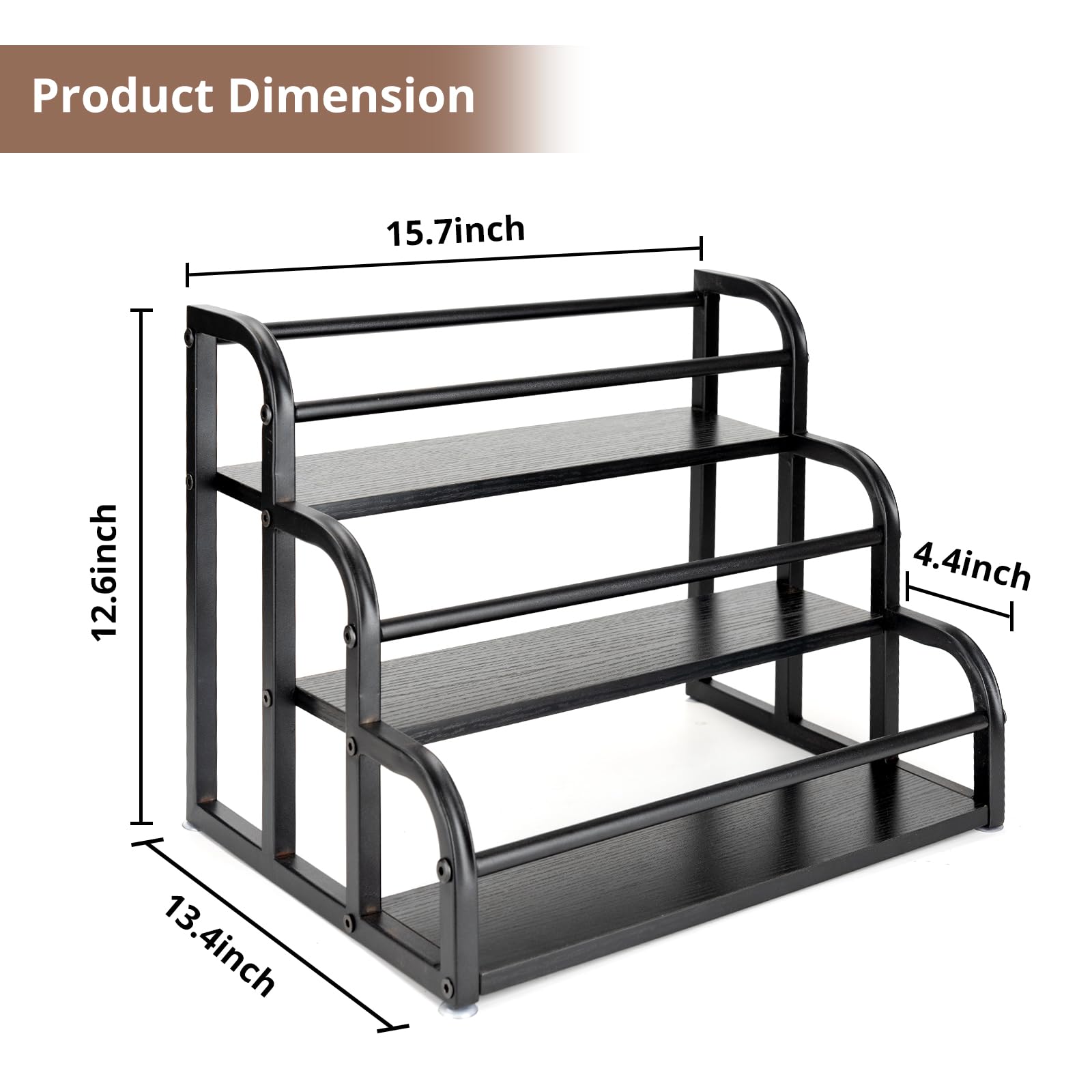 UHSSJUGA Coffee Syrup Storage Rack, Coffee Syrup Bottle Holder Stand,3 Tier Organizer for Coffee Bar Station,15 Bottles Countertop Display Shelf for Syrup, Wine,Liquor（Black）
